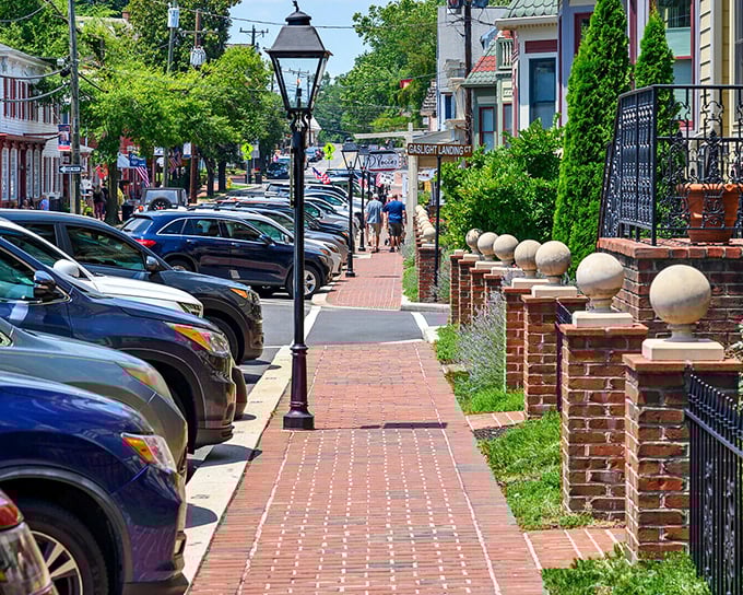 Occoquan's main street buzzes with activity as locals and visitors explore shops housed in historic buildings.