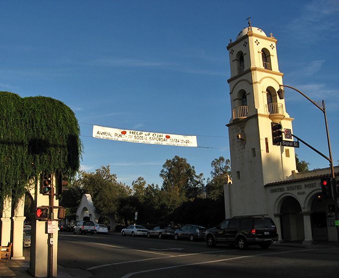 Ojai's Spanish-style bell tower stands as a centerpiece in this artistic haven. No one's rushing anywhere when the scenery's this good.