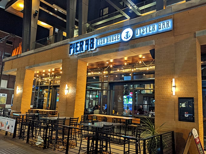 Pier 48's sophisticated urban design brings coastal vibes to downtown Indy. Those outdoor tables have witnessed countless oyster revelations!