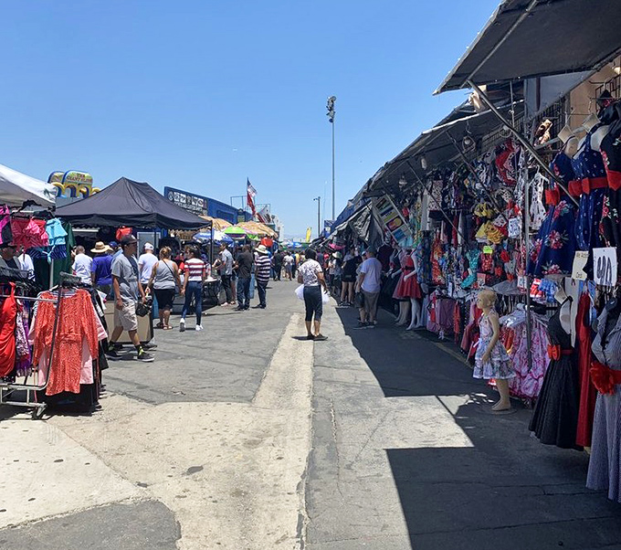 Santa Fe Springs Swap Meet comes alive with vibrant colors and endless merchandise. A shopper's paradise under California skies!