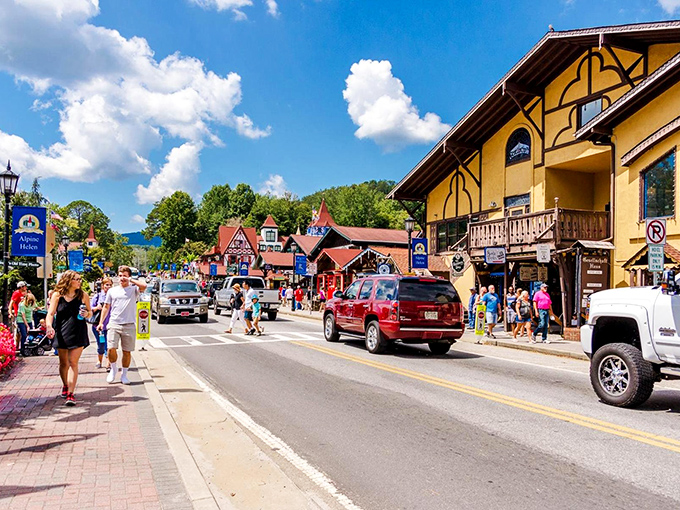 Sautee Nacoochee's Alpine-inspired village street offers a perfect strolling path. Window shopping never had a more scenic backdrop!