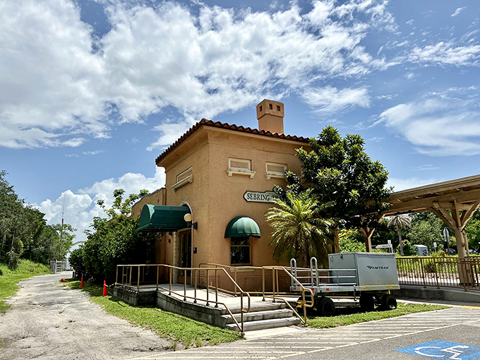Sebring's historic train depot waits patiently for the next adventure, surrounded by racing dreams and citrus.