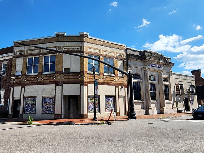 Smithfield's historic buildings create a streetscape that hasn't changed much since horse-drawn carriages were the latest technology.