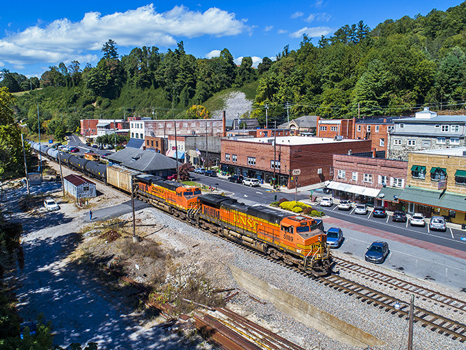 Spruce Pine's downtown follows the railroad tracks through mountain country. All aboard for small-town charm!