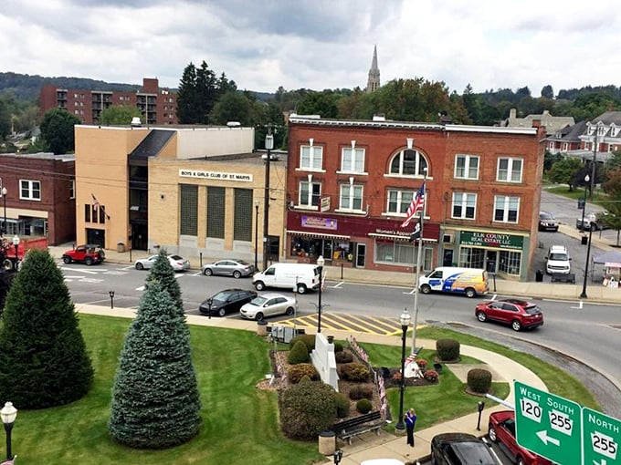 The impressive brick facade of St. Marys' historic buildings tells stories of ambition and community pride.