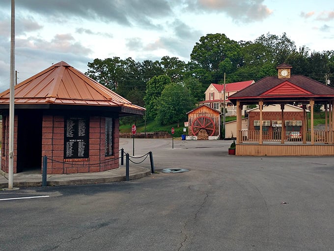Stone and timber architecture reflects the rugged mountain character of this Cherokee National Forest gateway town.
