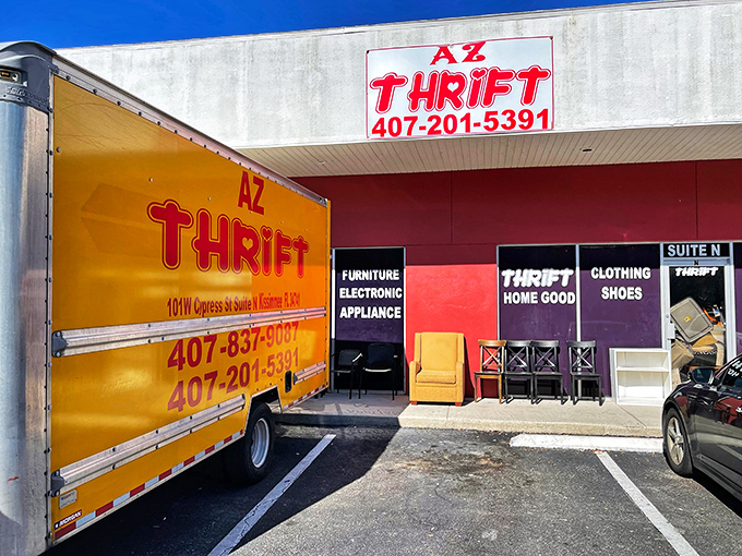 American Thrift's warm yellow facade feels as inviting as sunshine. A golden opportunity for bargain hunters!