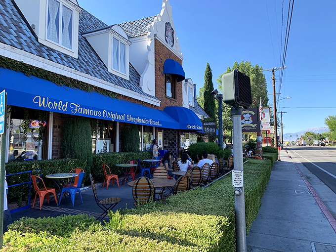 Bishop's bakery welcomes hungry travelers with that classic blue awning &ndash; a desert oasis of carbs after a day in the Eastern Sierra.