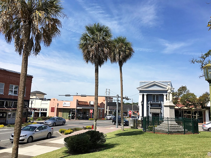 Palm trees frame Brooksville's charming downtown streets, where Florida living comes without the coastal price surge.