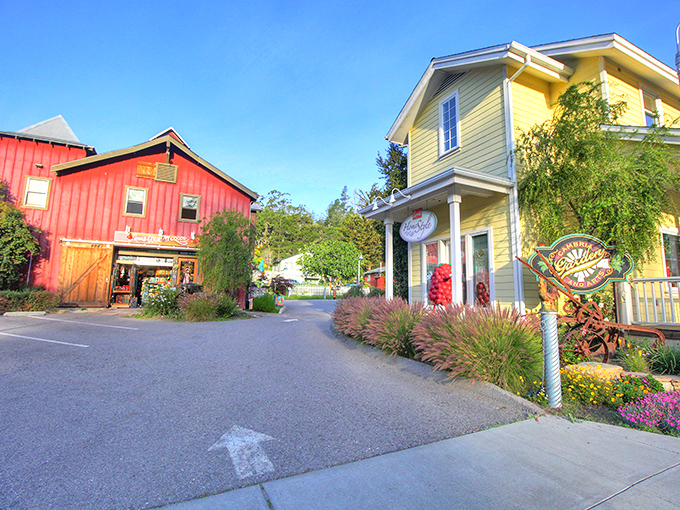 Charming shops line Cambria's village streets. The yellow building practically insists you stop in for a browse.