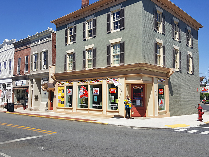 Cambridge's brick buildings stand shoulder to shoulder, creating a downtown where "chain store" still means the hardware variety.