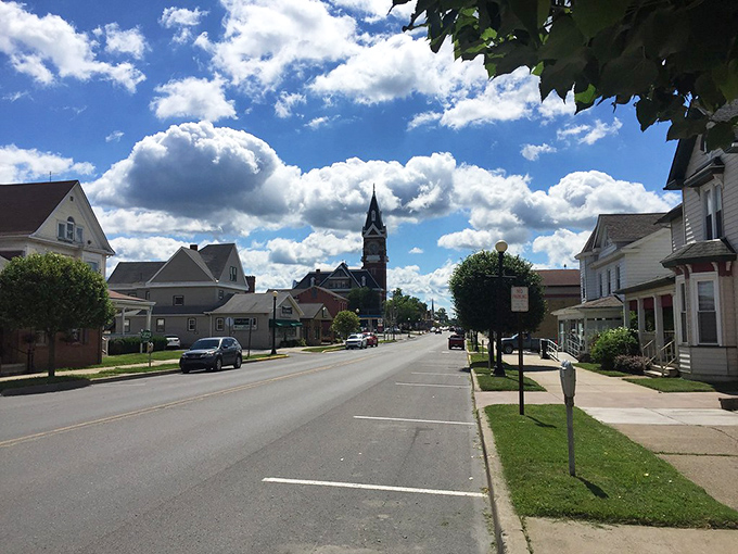 The courthouse clock tower in Clarion keeps watch over a town where time moves slower and neighbors still borrow cups of sugar.