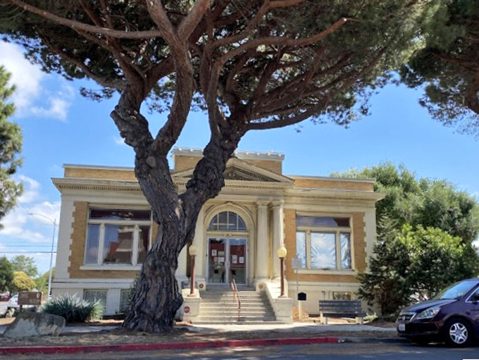 This handsome historic building anchors Lompoc with dignified charm. Those trees have probably seen more history than most textbooks!