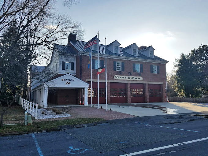 The Odessa Fire Company's traditional station shows how small Delaware towns maintain their community spirit through generations.