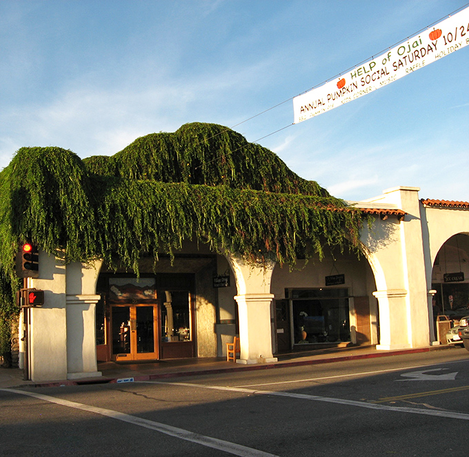 Leafy vines create natural awnings over Ojai's storefronts. Even the buildings here seem to embrace the town's organic lifestyle.