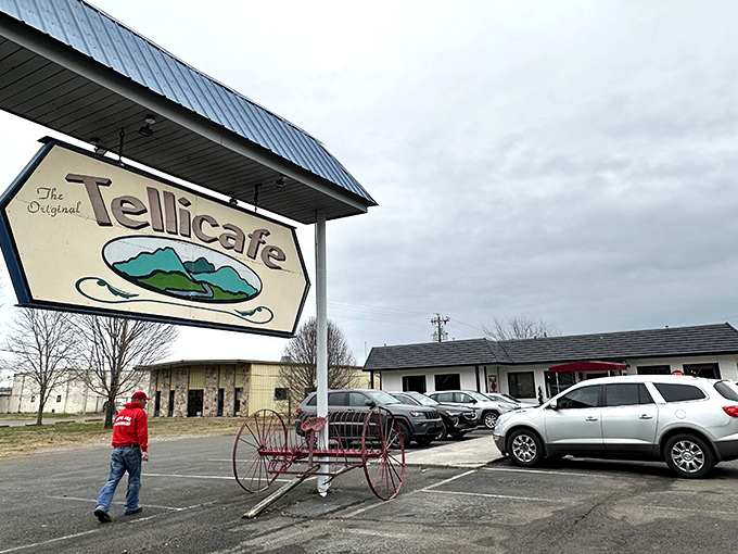 "The Original Tellicafe" sign promises authentic mountain dining experiences that haven't changed much since your grandparents' day trips.