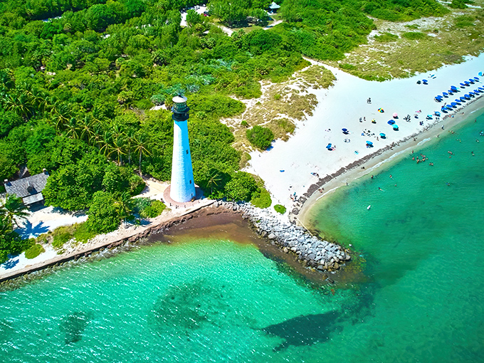 From above, the lighthouse appears as if it's dipping its toes into waters so clear and green they seem almost computer-enhanced&mdash;but this is pure Florida magic.