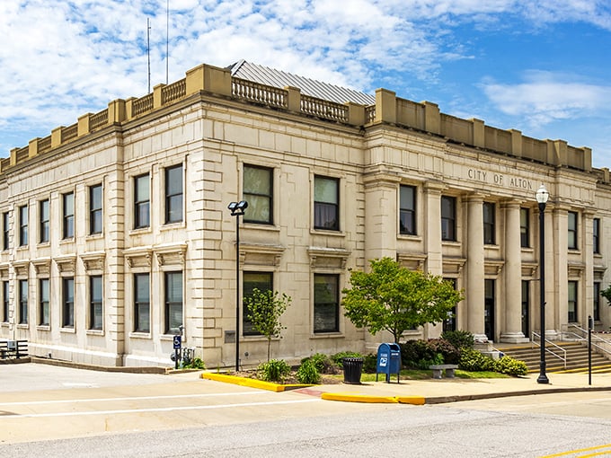 Alton City Hall stands as a monument to a time when government buildings were designed to inspire awe rather than soul-crushing despair.