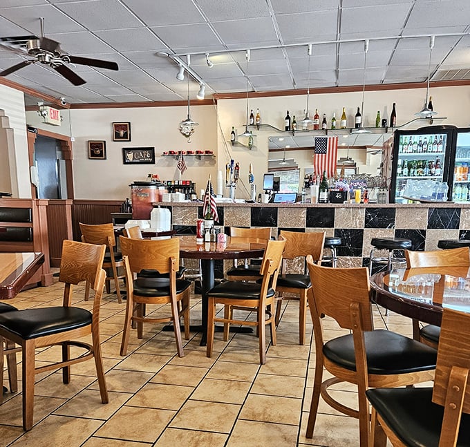 The bar area offers a different kind of communion&mdash;where solo diners find community and nobody raises an eyebrow at breakfast-for-dinner.