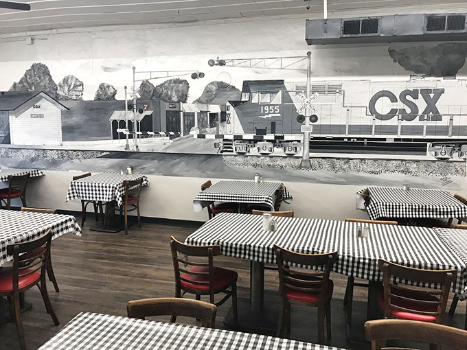 The railroad mural reminds diners of Tucker's history while they create their own memories, one biscuit at a time.