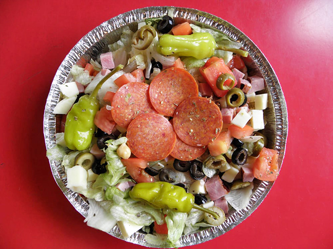 An antipasto salad so generously loaded, it could easily serve as dinner for anyone tired of sad desk lunches.