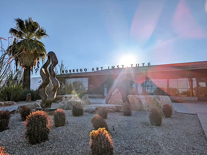 Borrego Art Institute basks in desert light, where sculpture and cacti create a harmony that feels quintessentially Californian.