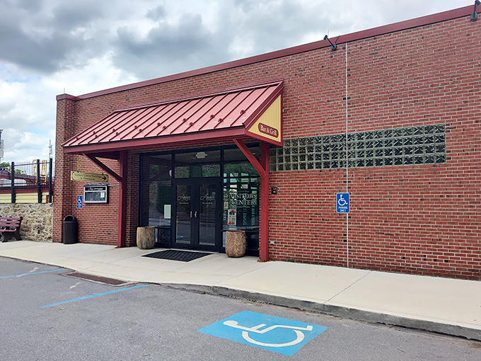 Brick, accessibility, and a welcoming red awning&mdash;the architectural equivalent of a firm handshake. Whatever happens inside must be worth the visit.
