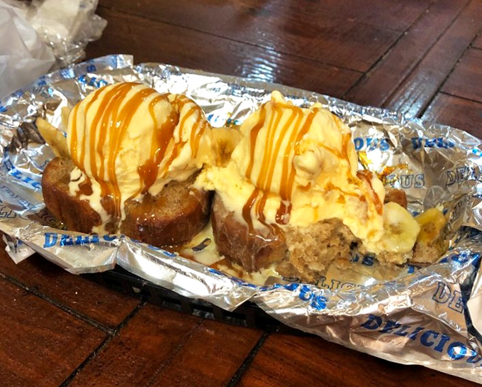 Banana bread transformed into a caramel-drizzled ice cream fantasy. Diet plans come here to die a deliciously happy death.