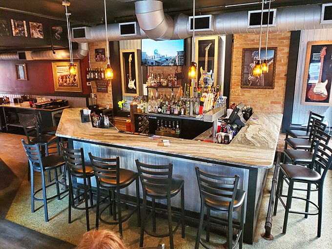 The bar area beckons with craft brews that pair perfectly with legendary comfort food creations.