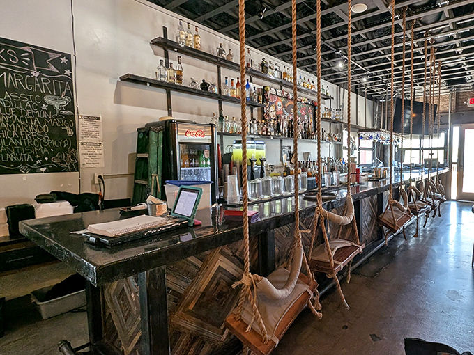 Swing seats at the bar? Genius. Because after your third taco and second margarita, a little gentle swaying feels just right.