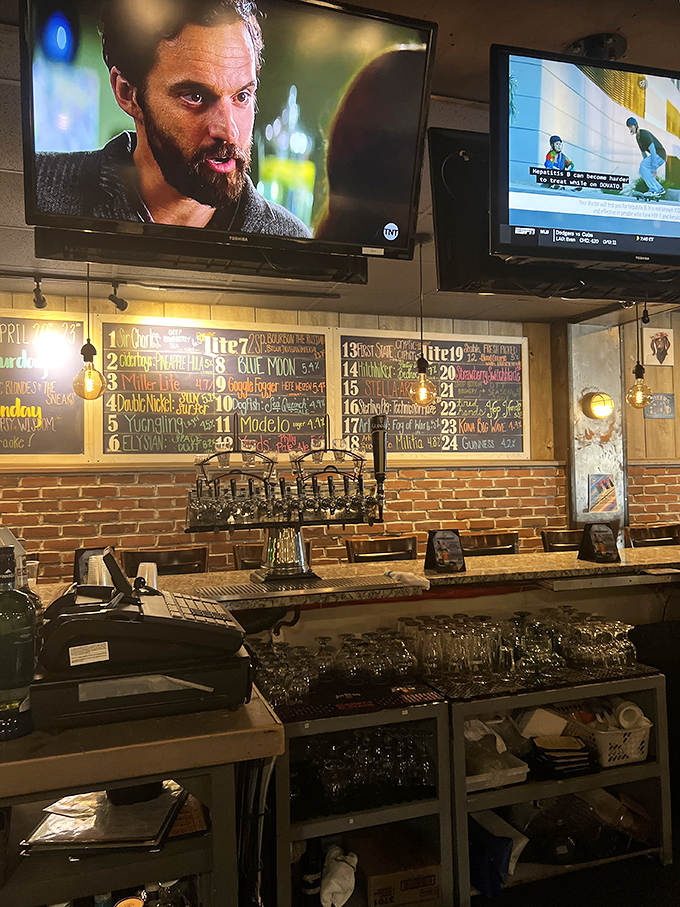 The chalkboard beer list promises liquid happiness on tap, while the exposed brick wall adds that essential gastropub street cred.