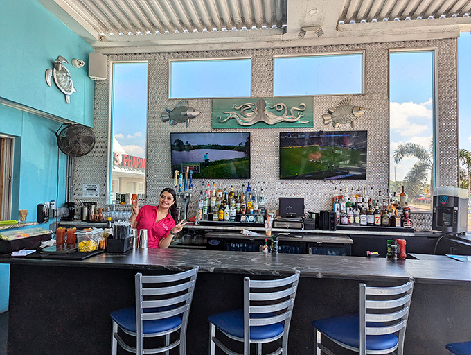 A bar that understands the importance of good lighting, cold drinks, and sea-themed decor &ndash; the trifecta of Florida dining happiness.