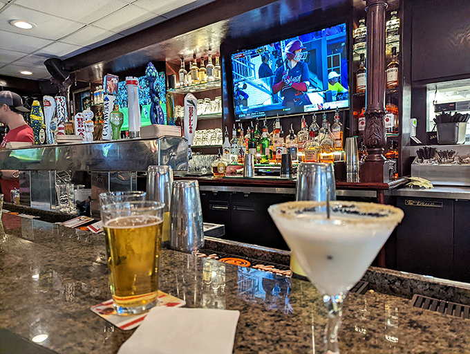 A bar stocked with liquid conversation starters. That martini isn't just a drink&mdash;it's tomorrow's story about "this amazing place I found."