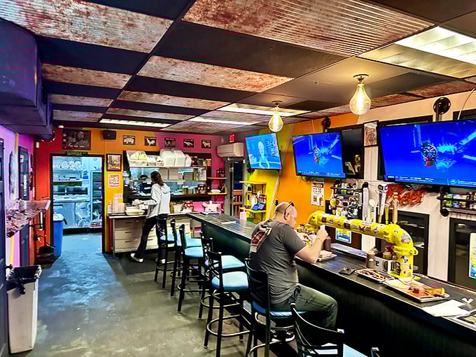 The bar area: where cold beer meets hot BBQ in a marriage so perfect it should have its own reality show.