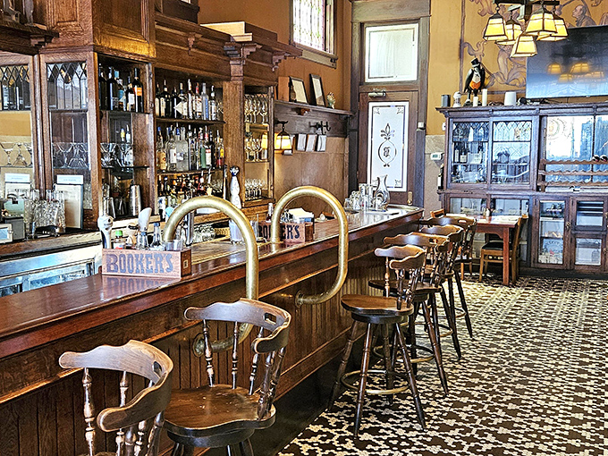 A bar that's witnessed decades of toasts, first dates, and celebrations—polished wood and brass telling stories no bartender ever could.