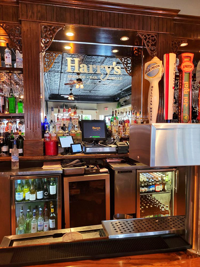 The bar at Harry's doesn't just serve drinks—it tells stories. That ornate woodwork has probably heard more confessions than a priest.