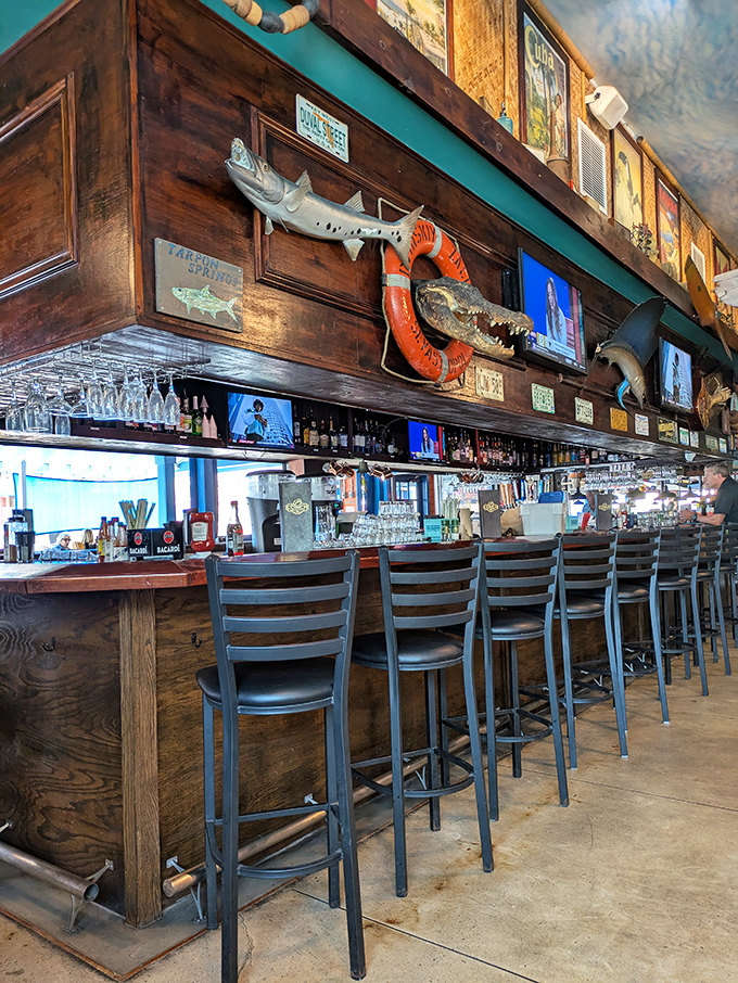A bar that tells stories through its decorations—life preservers, fishing trophies, and cold drinks. The perfect spot to swap tall tales about the one that got away.