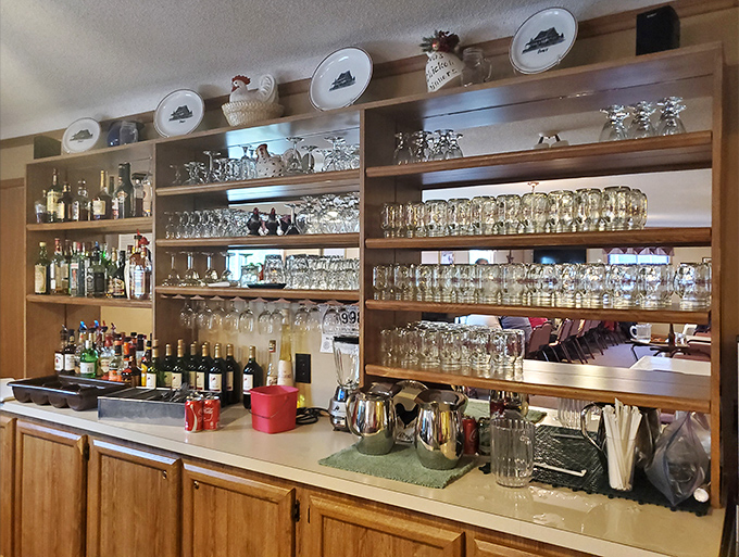 A bar that means business with its impressive lineup of glassware. This isn't just where drinks are made&mdash;it's where conversations flow as freely as the beverages.