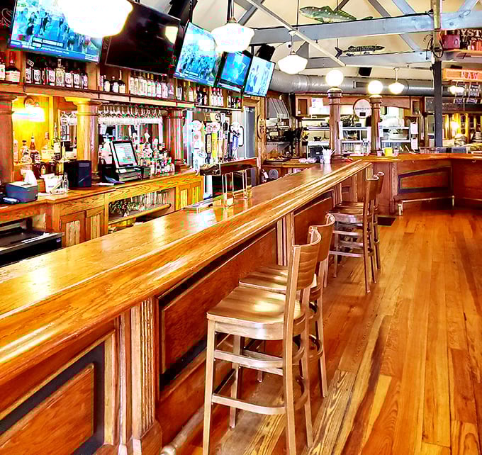 The bar at Nick's &ndash; where the polished wood has heard more Baltimore stories than a lifetime Orioles season ticket holder.