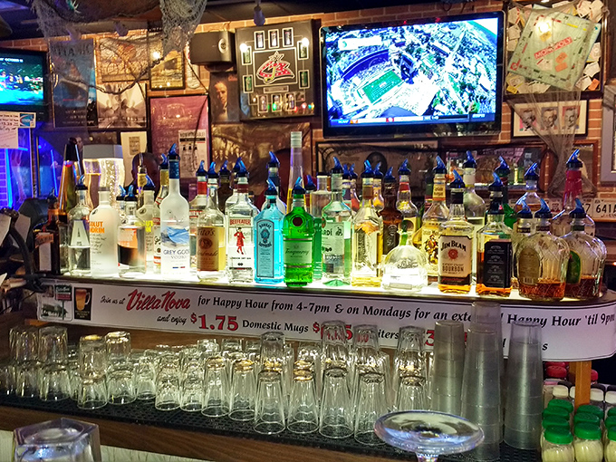 Where spirits meet spirituality. That illuminated bottle display isn't just a bar&mdash;it's an altar to the gods of good times and forgotten Mondays.