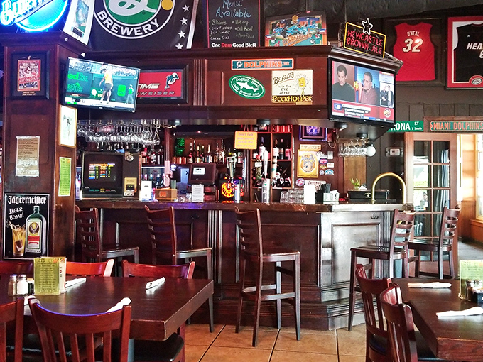 The bar area strikes that perfect balance between "sports on TV" and "I can still hear my dinner companion" – a rarity worth celebrating.