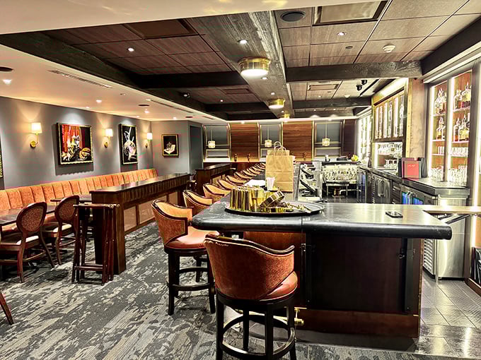 The bar area &ndash; where leather meets marble in a sophisticated dance. A place Don Draper would approve of for closing his biggest deals.