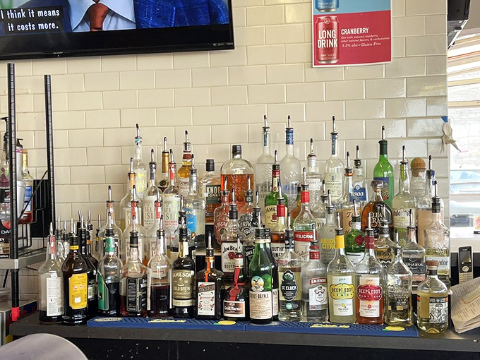 A liquor selection that means business. This isn't just a burger joint—it's a full-service playground for grown-ups who appreciate a well-crafted cocktail.