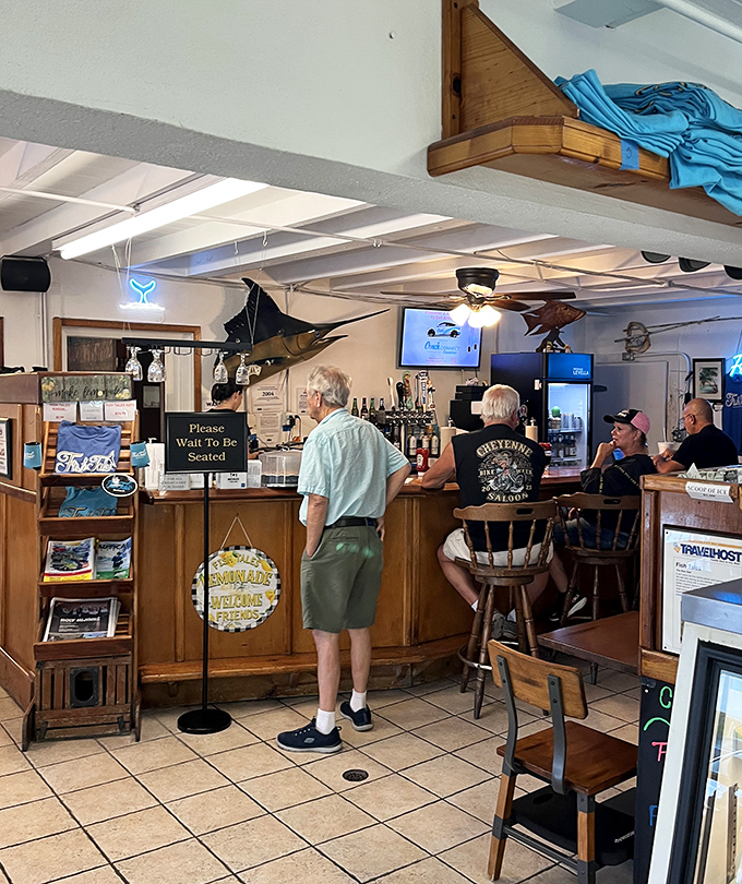 The bar area&mdash;where fishing tales grow taller and seafood tastes fresher with each passing hour.