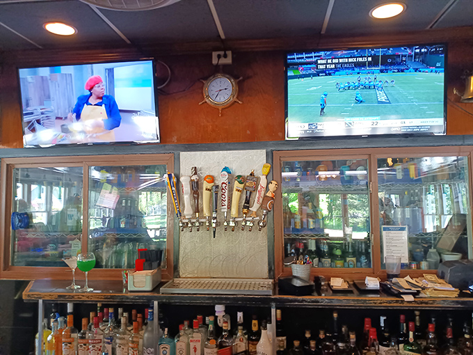 The bar area&mdash;where sports on TV and nautical touches remind you that life's simple pleasures are often the best. Those taps promise refreshment after a long day.
