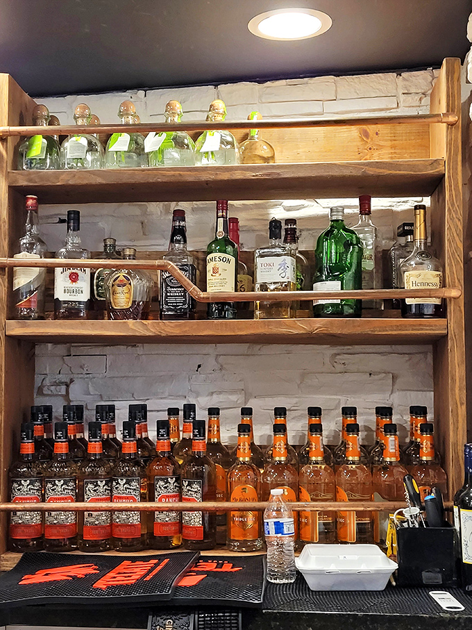 A bar stocked with liquid sunshine. Those tequila bottles aren't just inventory&mdash;they're promises of good times waiting to happen.