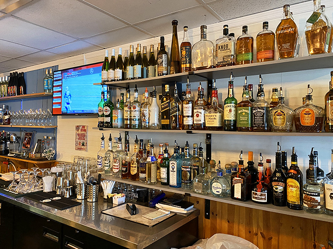 The bar shelves hold enough spirits to lift yours. A surprisingly sophisticated selection for a place that keeps it casual.