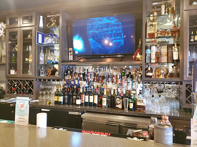 The bar area invites you to settle in for drinks and conversation in true neighborhood style.