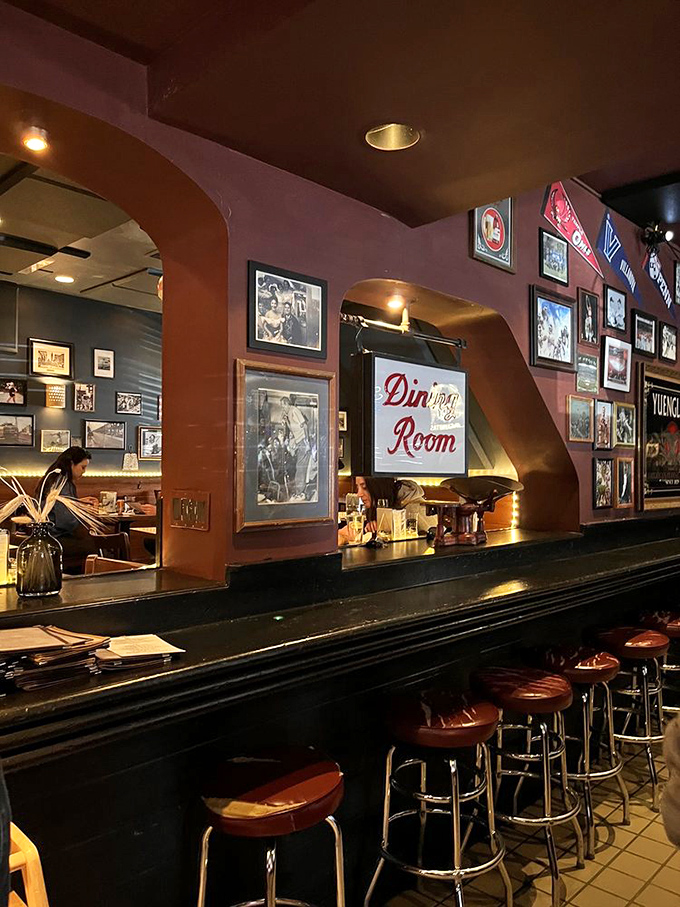 The bar counter tells stories of countless elbows, countless beers, and countless conversations that make a tavern truly great.