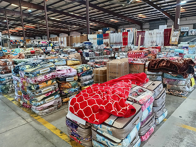 Bedding stacked to the heavens &ndash; a textile mountain range of comfort possibilities. Pillow-top dreams at basement-bargain prices.